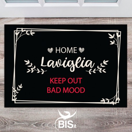 Doormat/Interior rug "Keep out the bad mood" + surname